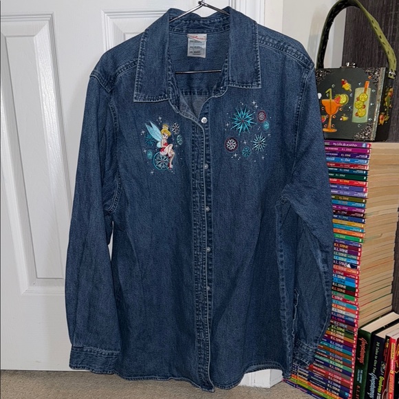 Disney | Tops | Disney Blue Denim Button Down Shirt With Tinker Bell ...